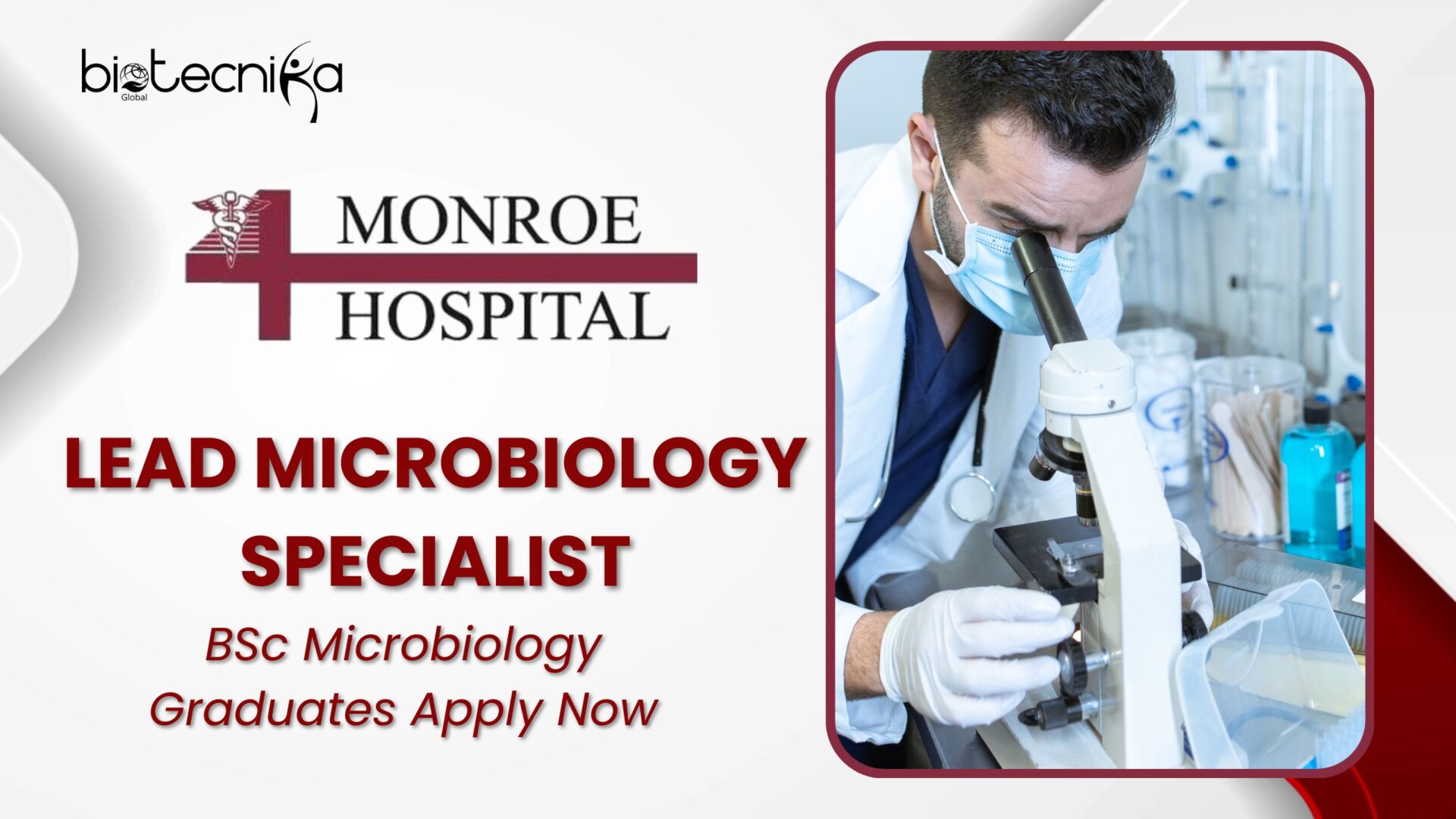 Lead Microbiology Specialist Job at Monroe Hospital